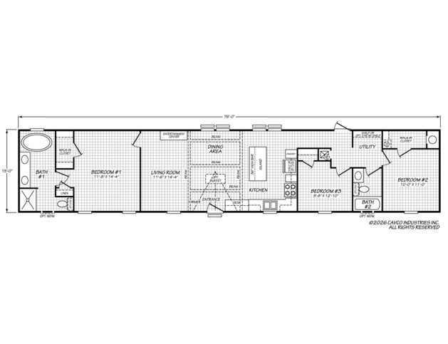 3 Bed Manufactured Home (Single-wide) for Sale - Keystone 16763D
