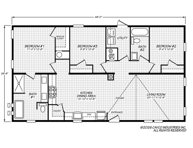 3 Bed Manufactured Home (Double-wide) for Sale - Craft Select 28483A