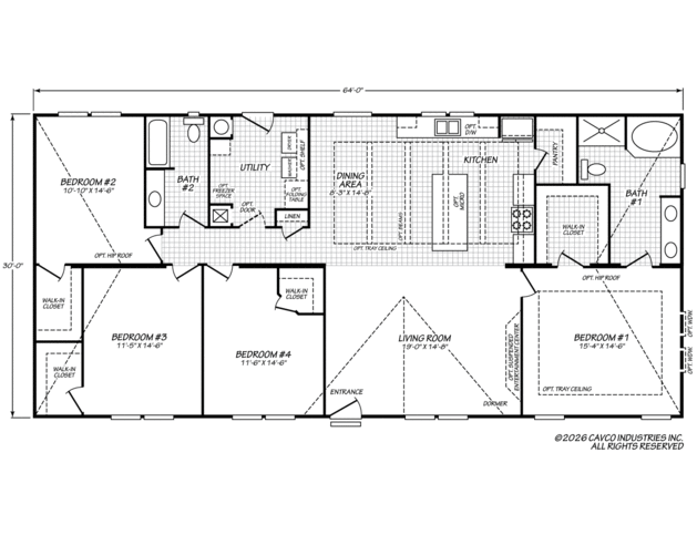 3 Bed Manufactured Home (Double-wide) for Sale - Ranchero 30644H