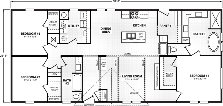 3 Bed Manufactured Home (Double-wide) for Sale - Vivid 28603N