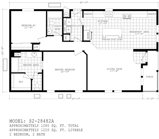 2 Bed Manufactured Home (Double-wide) for Sale - Santa Fe II 28482A