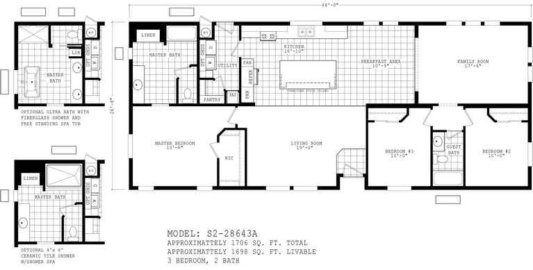 3 Bed Manufactured Home (Double-wide) for Sale - Santa Fe II 28643A