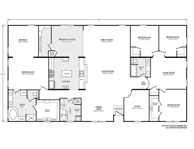 4 Bed Manufactured Home (Triple-wide) for Sale - Evolution 41764C
