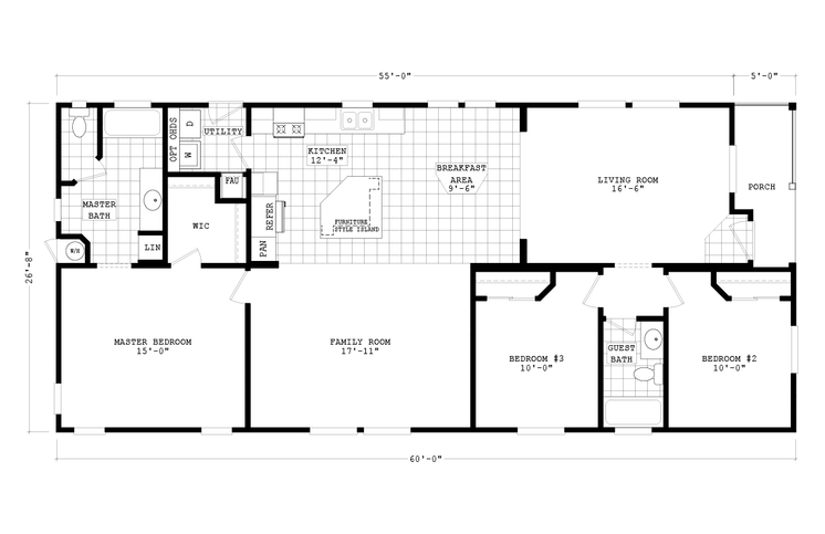 3 Bed Manufactured Home (Double-wide) for Sale - Westin Porch 28603B
